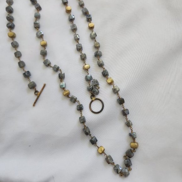Jewelry | Labradorite And Gold Square Bead Necklace | Poshmark